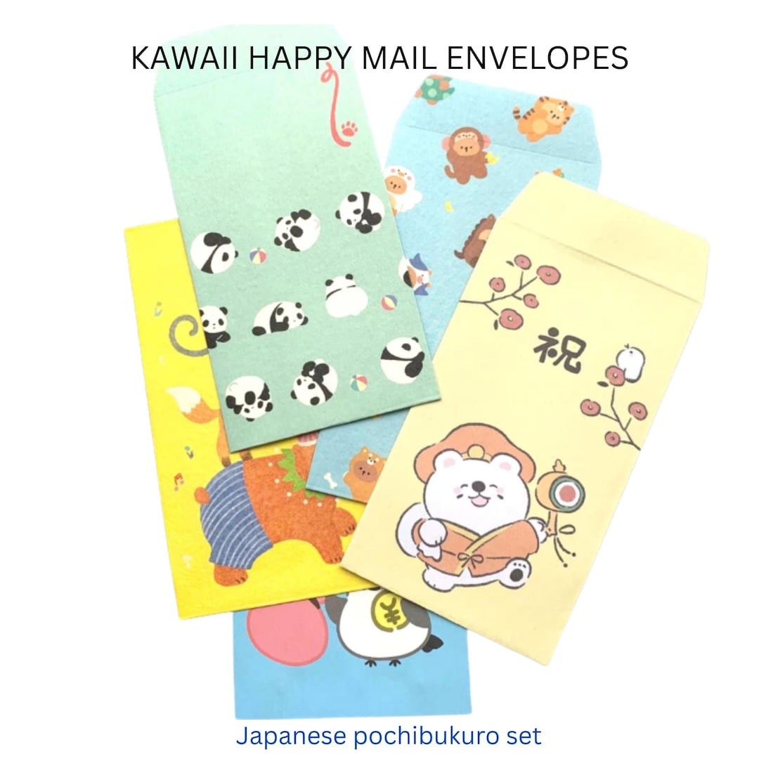 Kawaii Animal Happy Mail Envelopes, Japanese Pochibukuro Set, Fun Pen ...