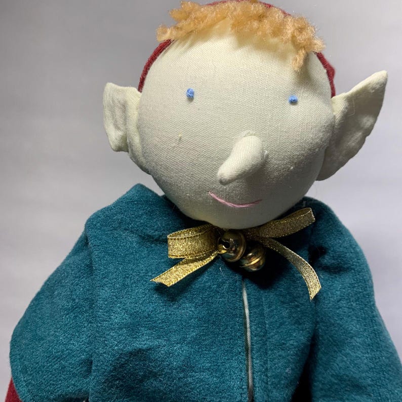 Vintage Holiday Elf Dolls Set, Primitive Folk Art Decor, Red and Green ...