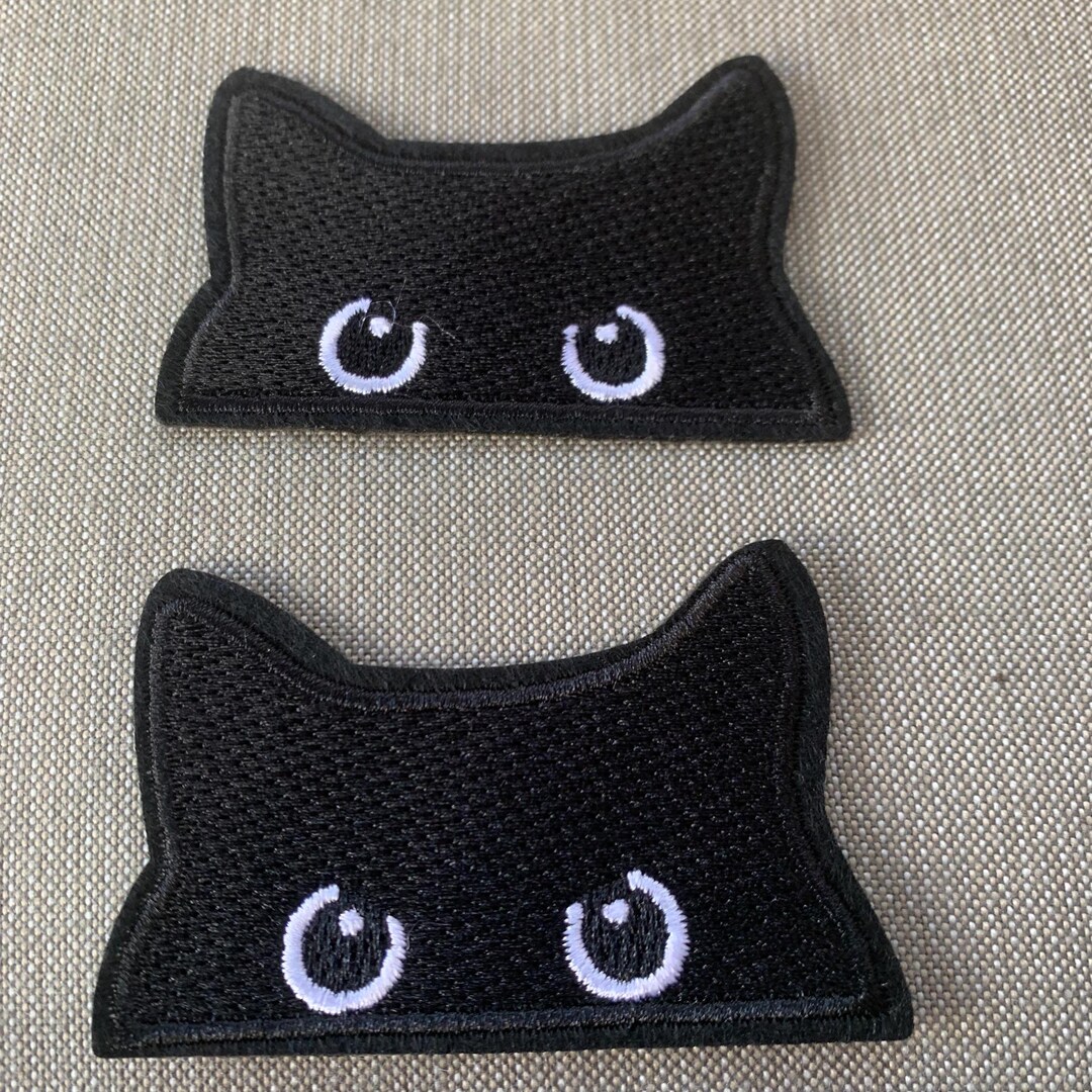 2-pack Black Cat Iron-on Patches Cute Peeking Embroidered Kitten ...