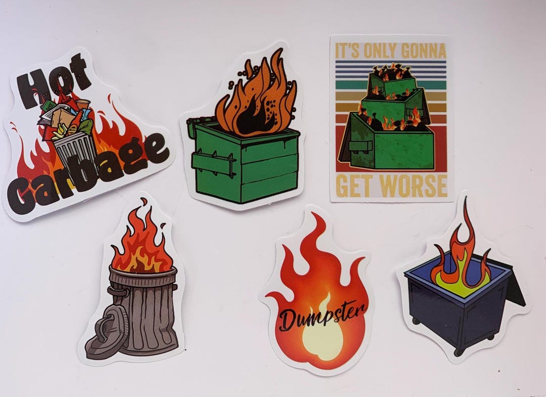Dumpster Fire Hot Garbage Decals 12 Waterproof Funny Sarcasm Humor ...