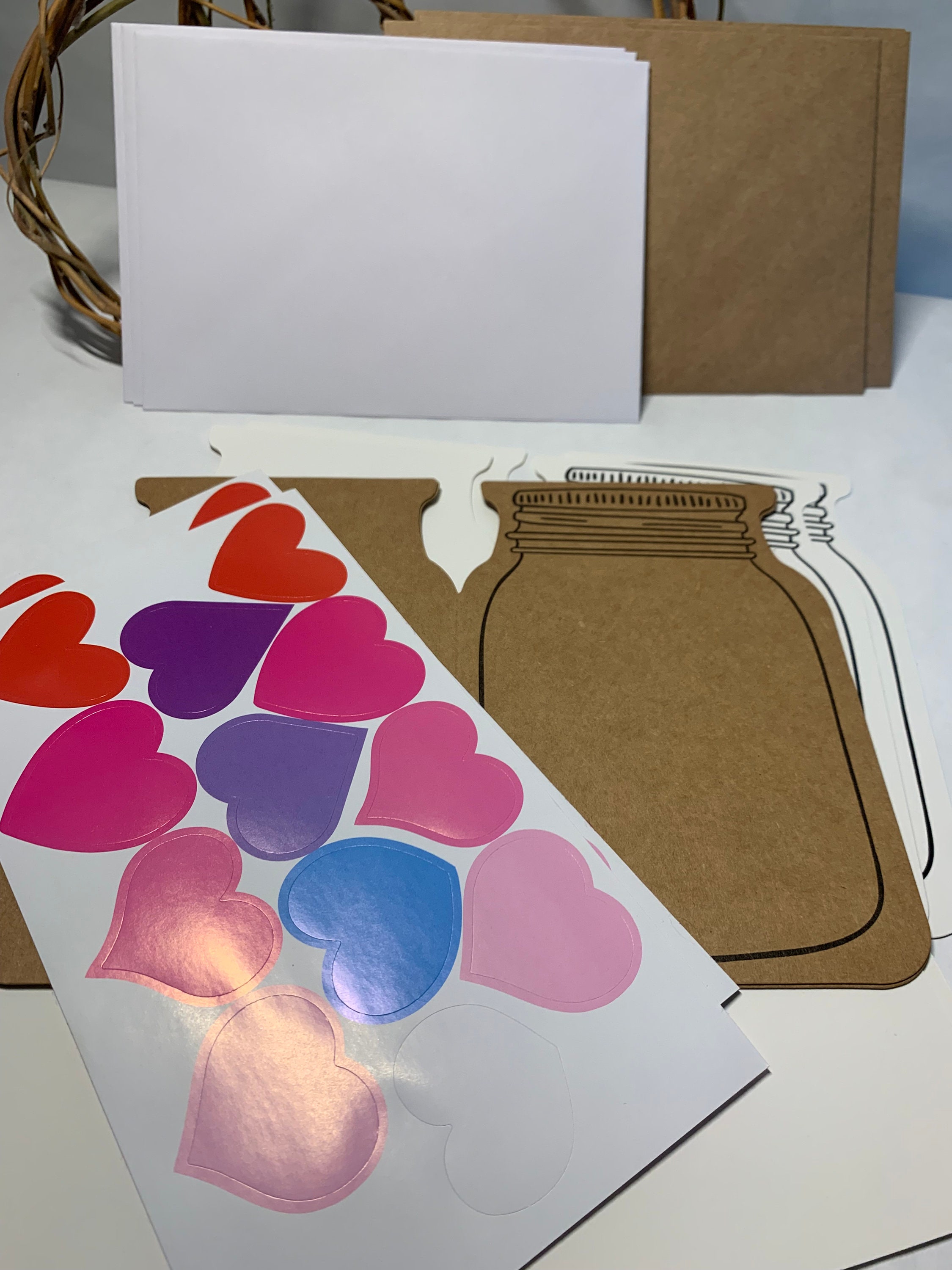 Mason Jar Cards With Bakery String and Rainbow Heart Stickers 6-pack ...