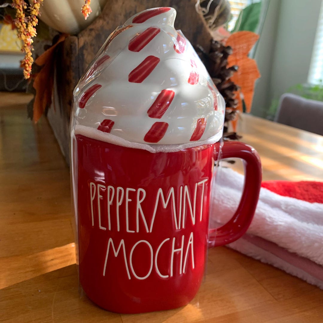 Rae Dunn Peppermint Mocha Mug With Whipped Cream Topper, Red and White ...