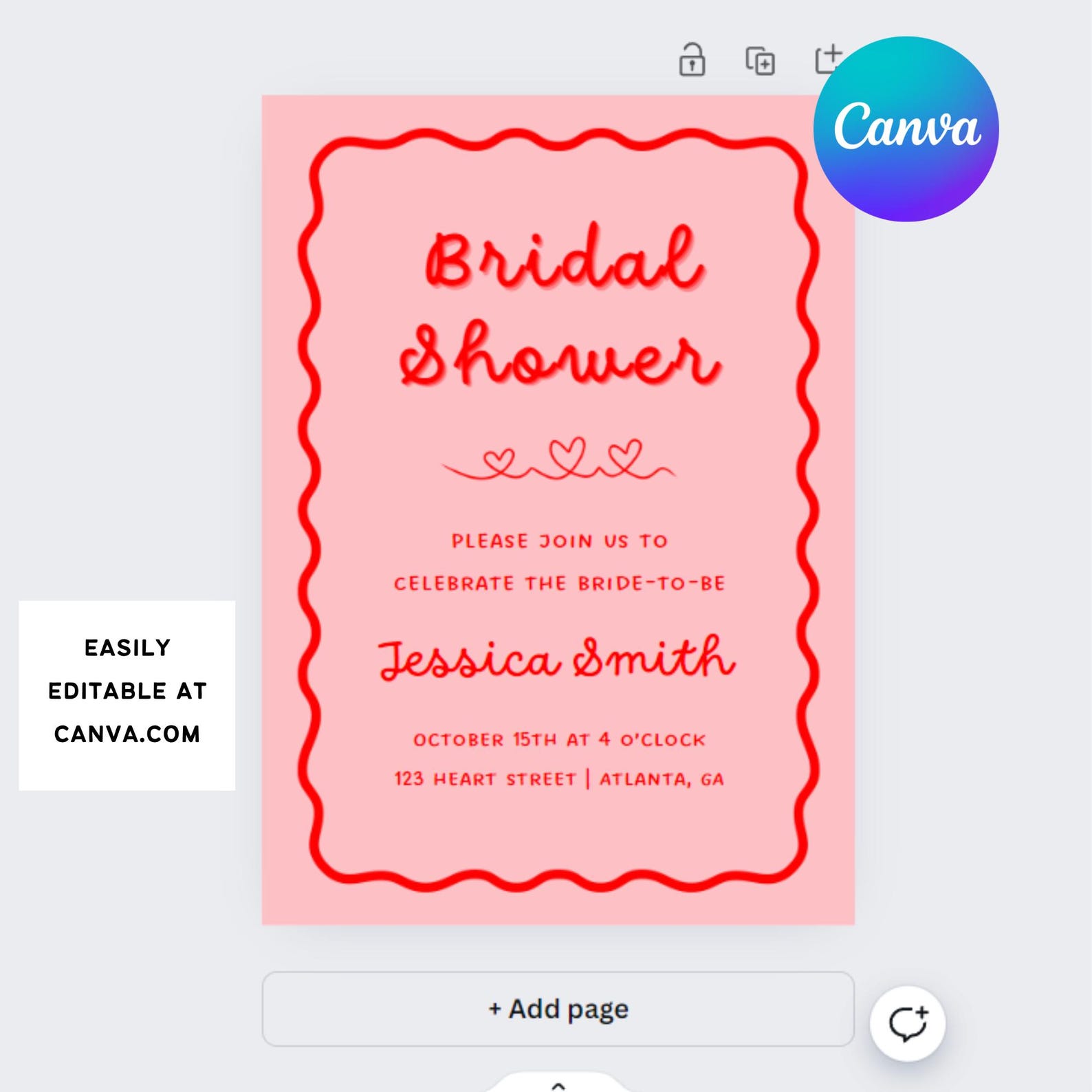 Pink and Red Bridal Shower Invitation | Red Heart Wavy Invitation ...