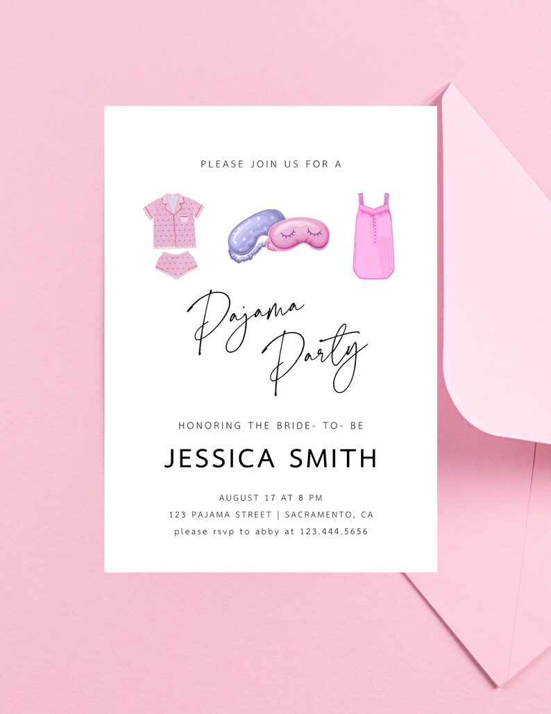Pajama Party Bridal Shower Invitation | Sleepover Editable Canva ...