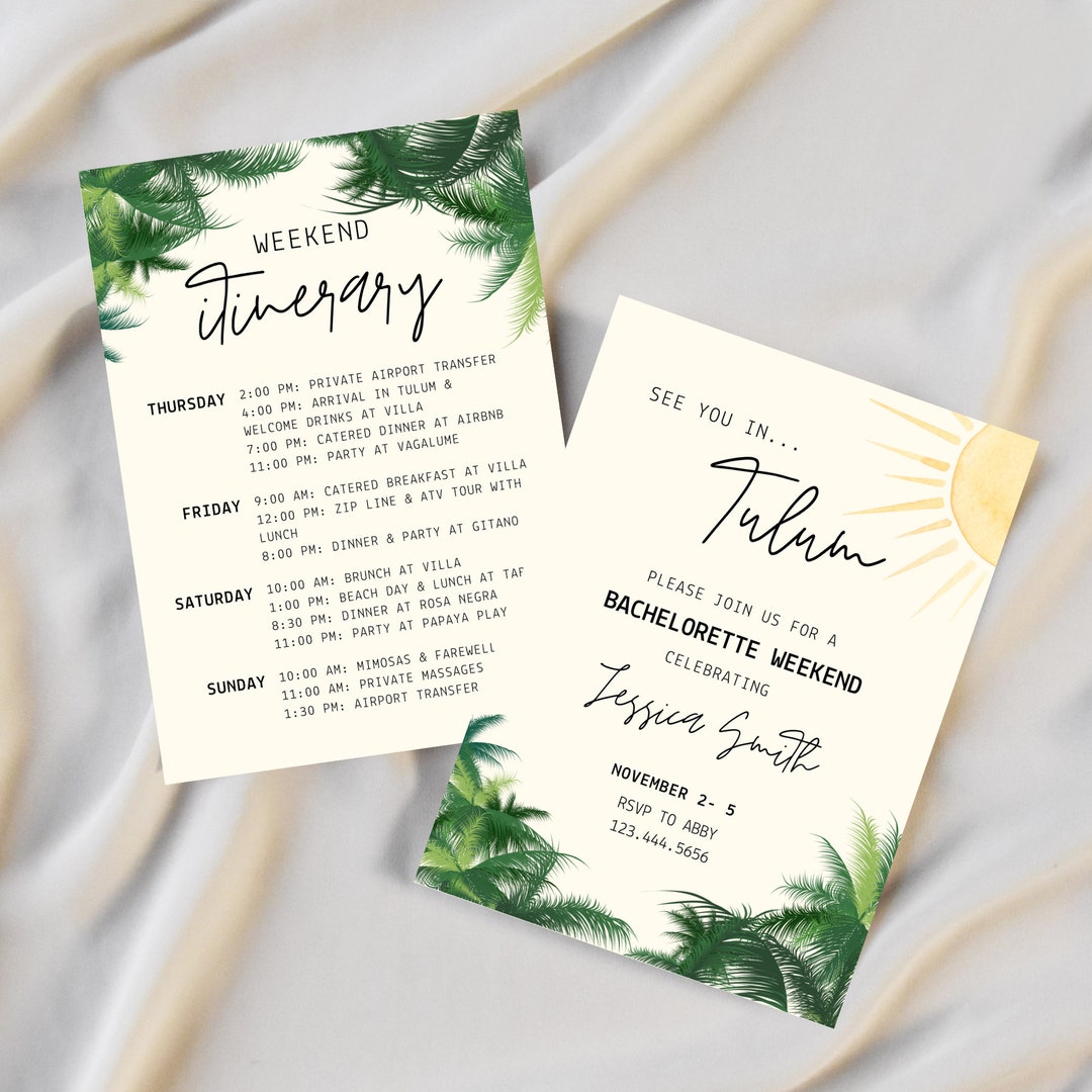 Tulum Bachelorette Invitation Template | Mexico Bachelorette Itinerary ...