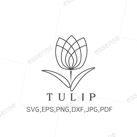 Simple Line Art Tulip Bud With Leaves Design for Logo | Etsy