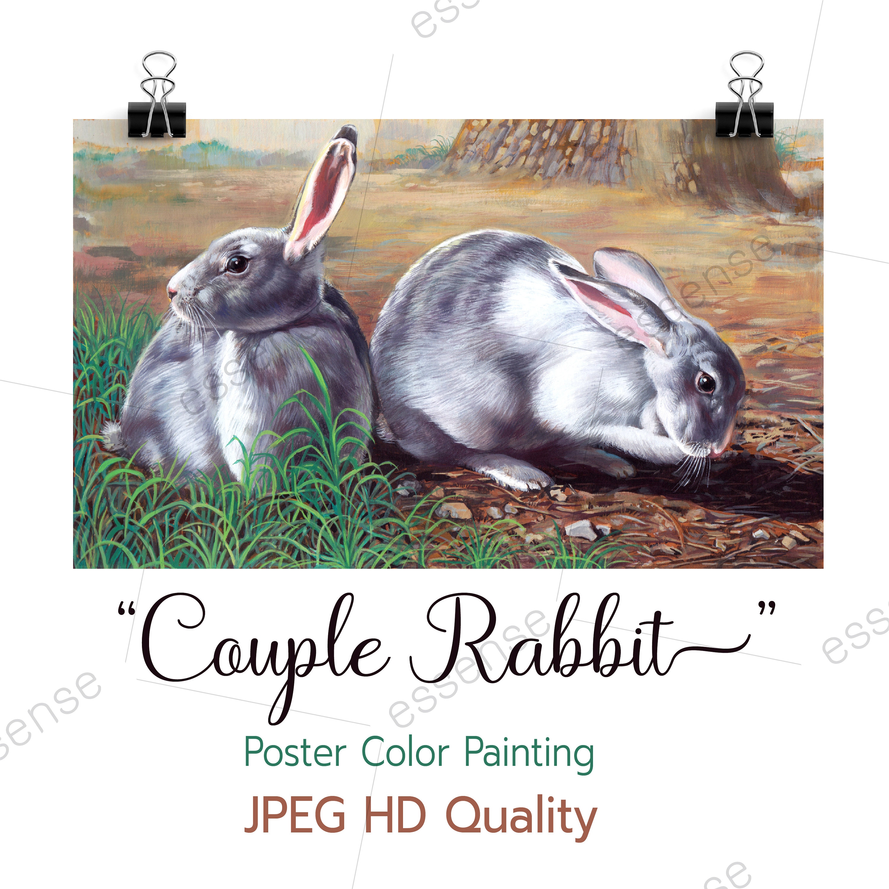 Beautiful Couple rabbit poster color painting | Etsy