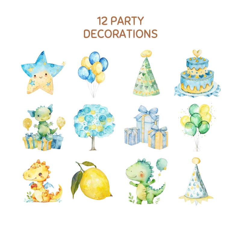 33 Cute Dinosaurs Party Clipart Bundle Watercolor Dinosaurs, Funny ...