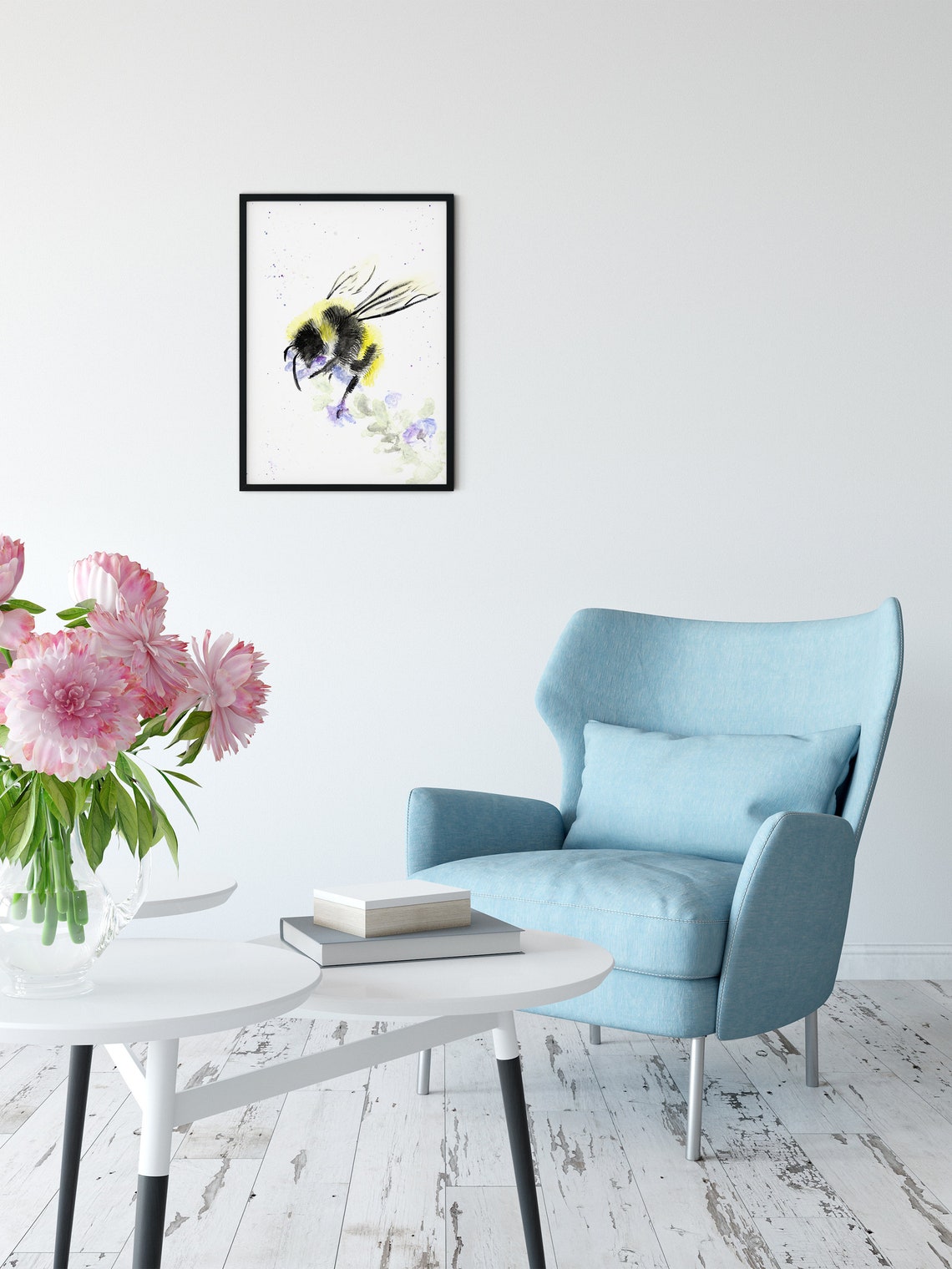 Bee Wall Art, Watercolor Painting, Lavender Wall Art,bee Happy, Digital ...