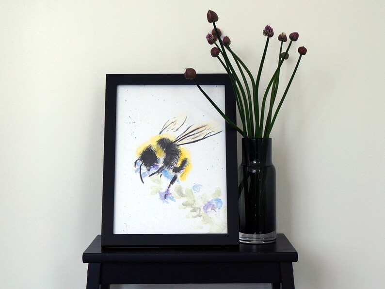 Bee Wall Art, Watercolor Painting, Lavender Wall Art,bee Happy, Digital ...