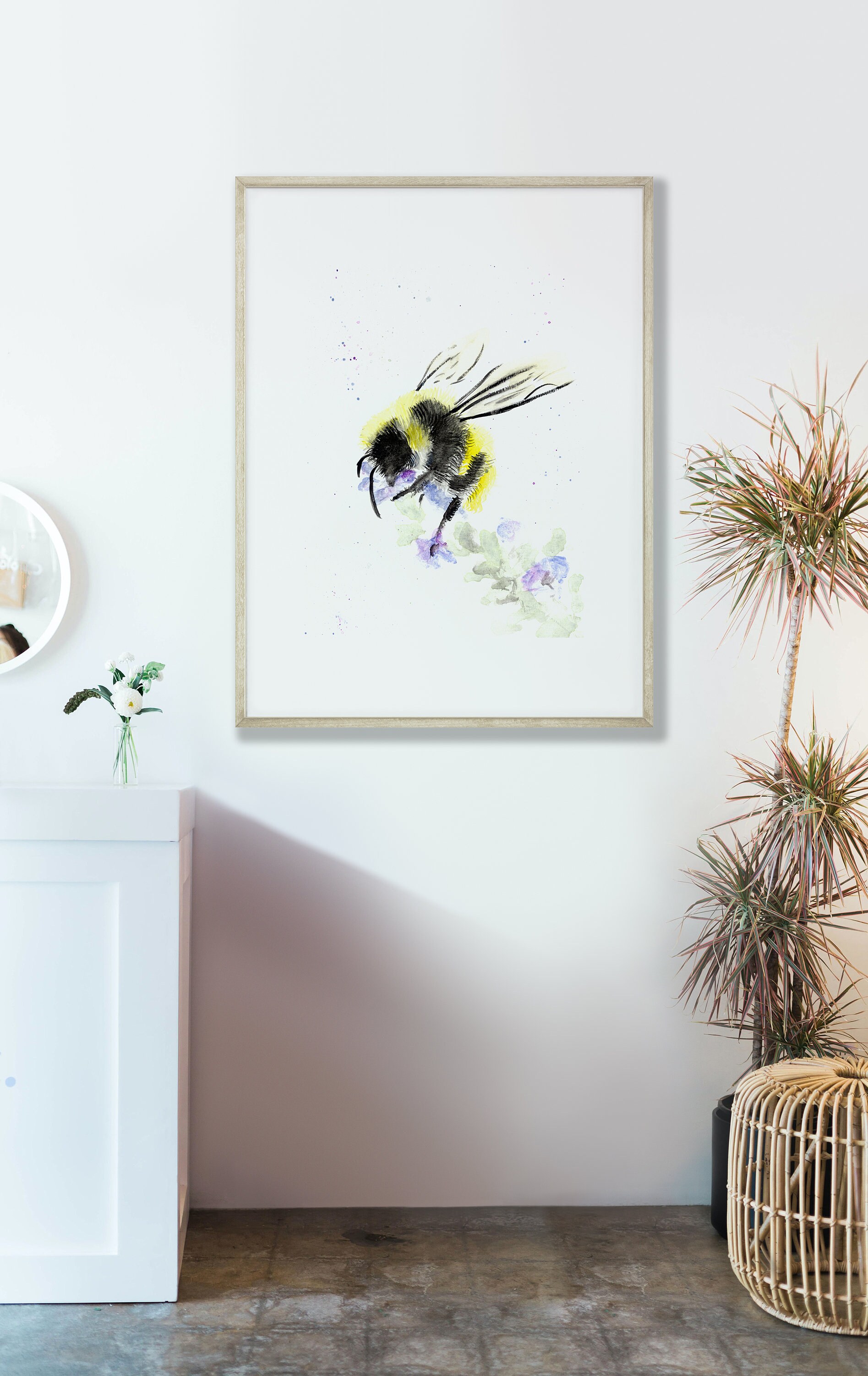 Bee Wall Art, Watercolor Painting, Lavender Wall Art,bee Happy, Digital ...