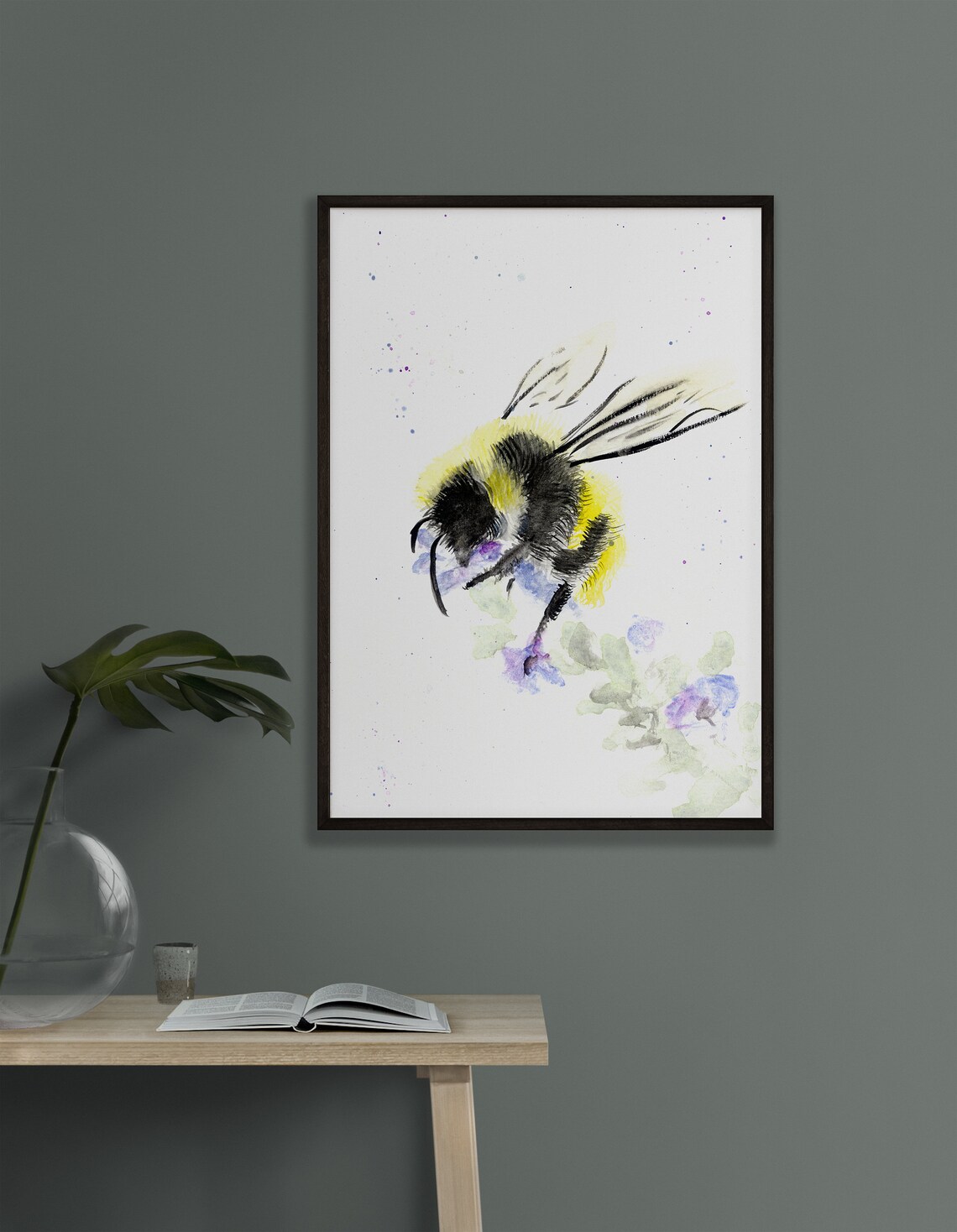 Bee Wall Art, Watercolor Painting, Lavender Wall Art,bee Happy, Digital ...