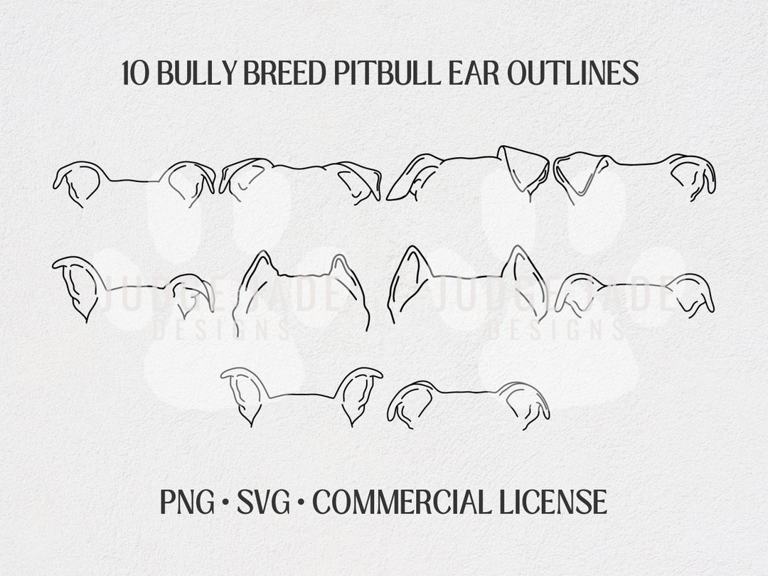 Pitbull Dog Ear SVG Bundle With 10 Variations, Staffy Dog Ear Outline ...