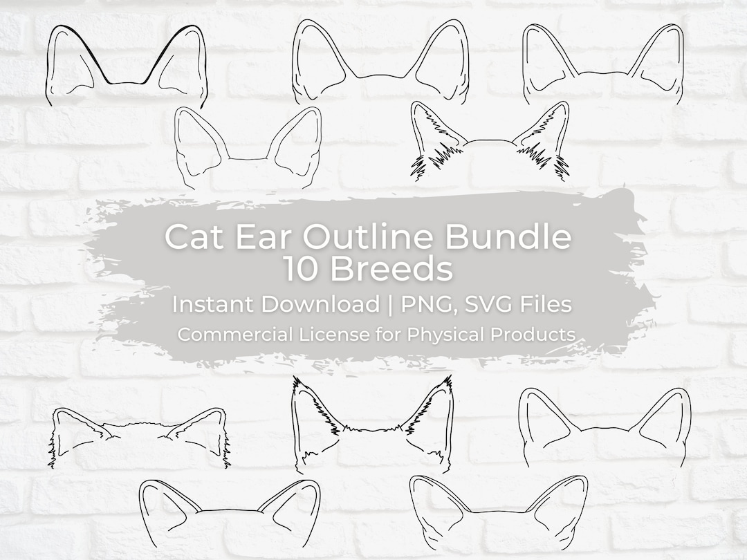 Cat Ears Outline Drawing Svg Bundle With 10 Breeds Etsy
