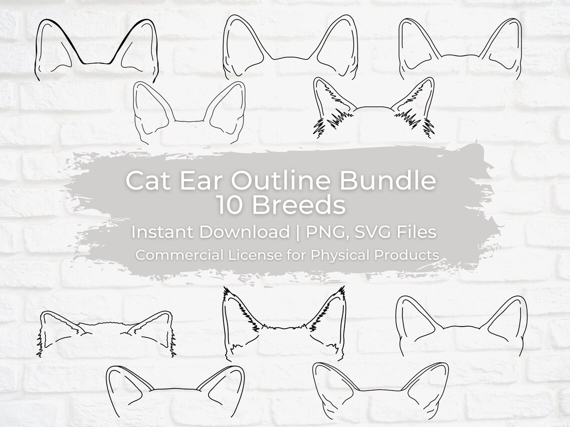 Cat Ears Outline Drawing SVG Bundle With 10 Breeds - Etsy UK
