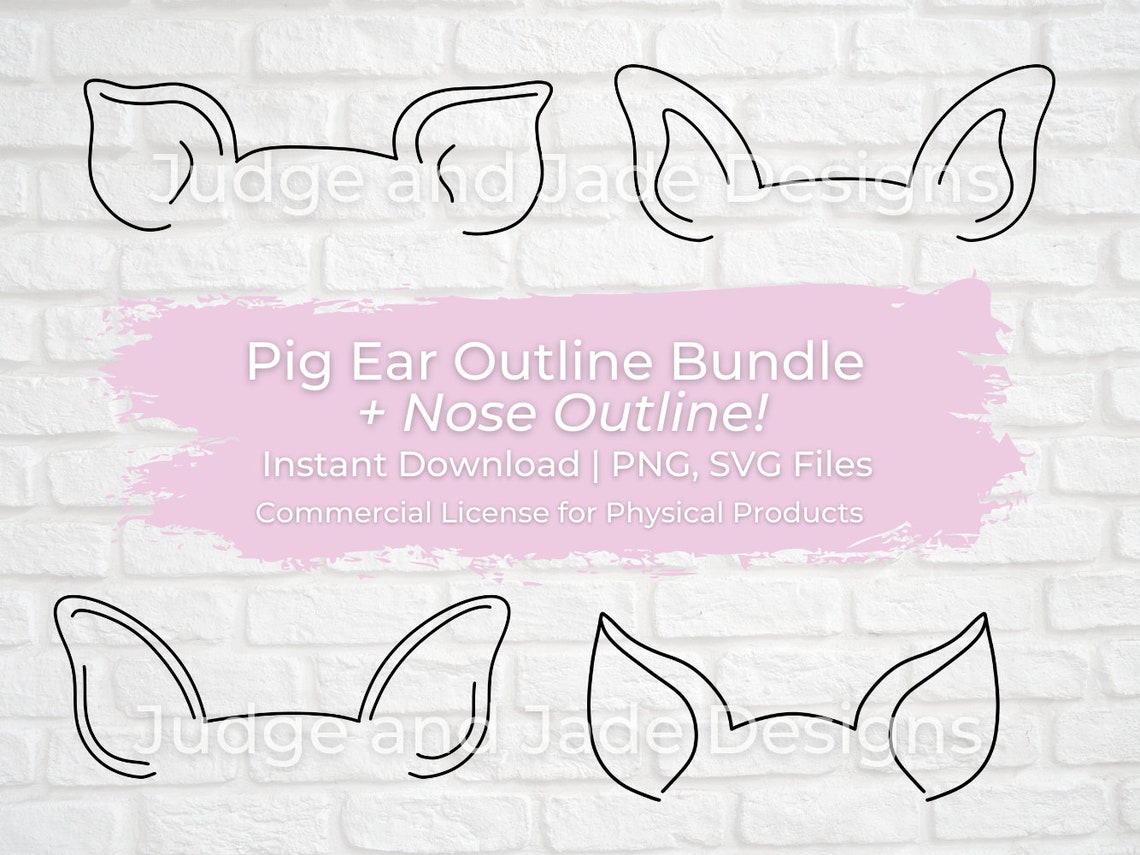 Pig Ear Outline SVG PNG Bundle With Nose Line Drawing - Etsy