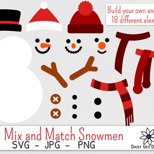 Mix and Match Snowmen SVG, Layered Decorations, Cricut Silhouette Cut ...