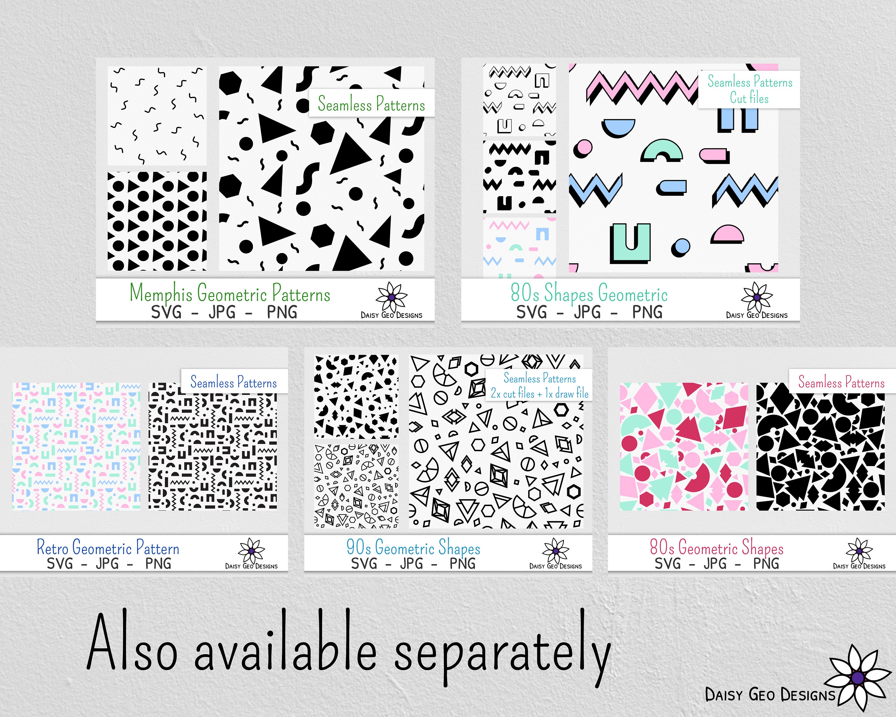 90s Retro SVG BUNDLE, Seamless Geometric Pattern for Cricut and ...