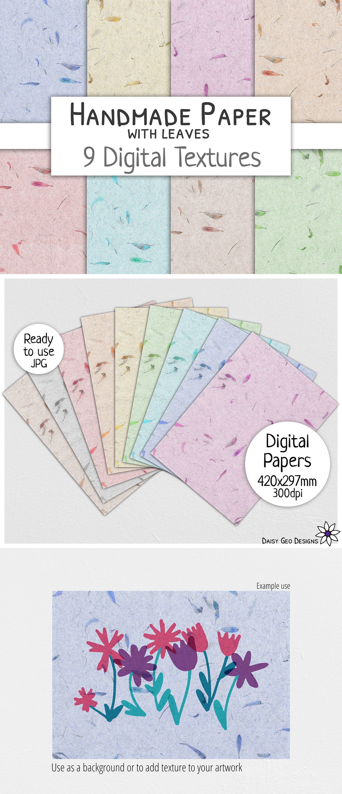 Handmade Paper Texture With Leaves, A3 Digital, 300dpi, Scrapbook ...