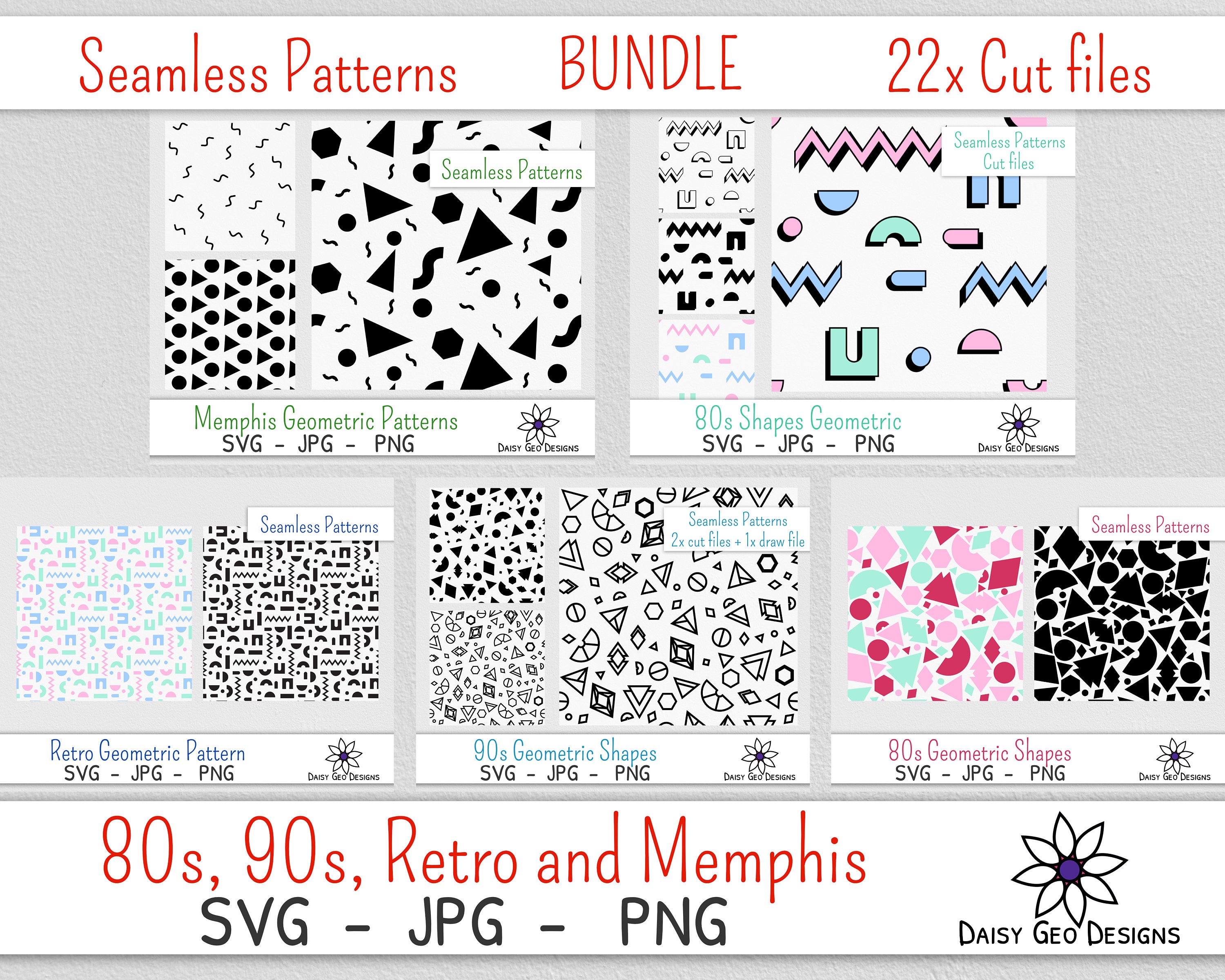 90s Retro SVG BUNDLE, Seamless Geometric Pattern for Cricut and ...