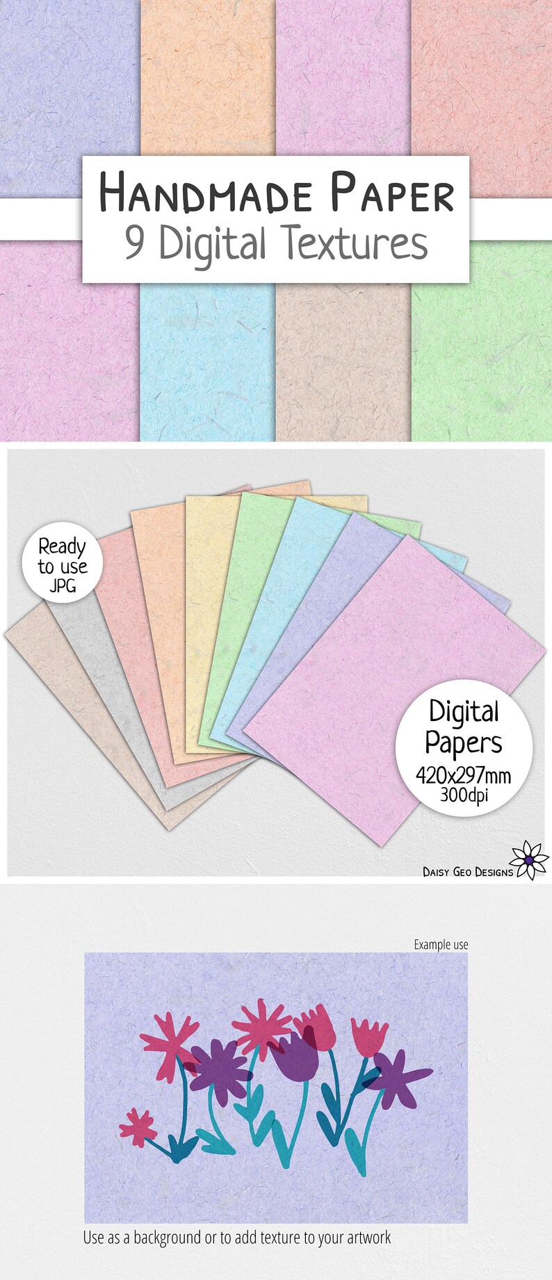 Handmade Paper Texture, A3 Digital, Scrapbook Printable, Pastel ...