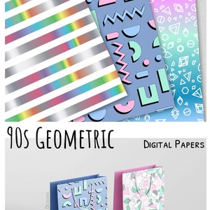 90s Shapes Digital Papers, Pastel Gradient, 80s Retro Geometric ...