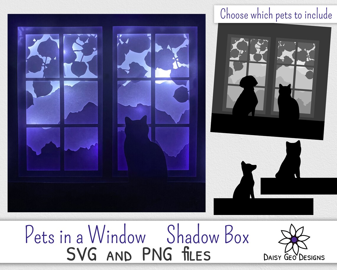 Cat and Dog Window Shadow Box SVG for Cricut Light Box 3D | Etsy UK