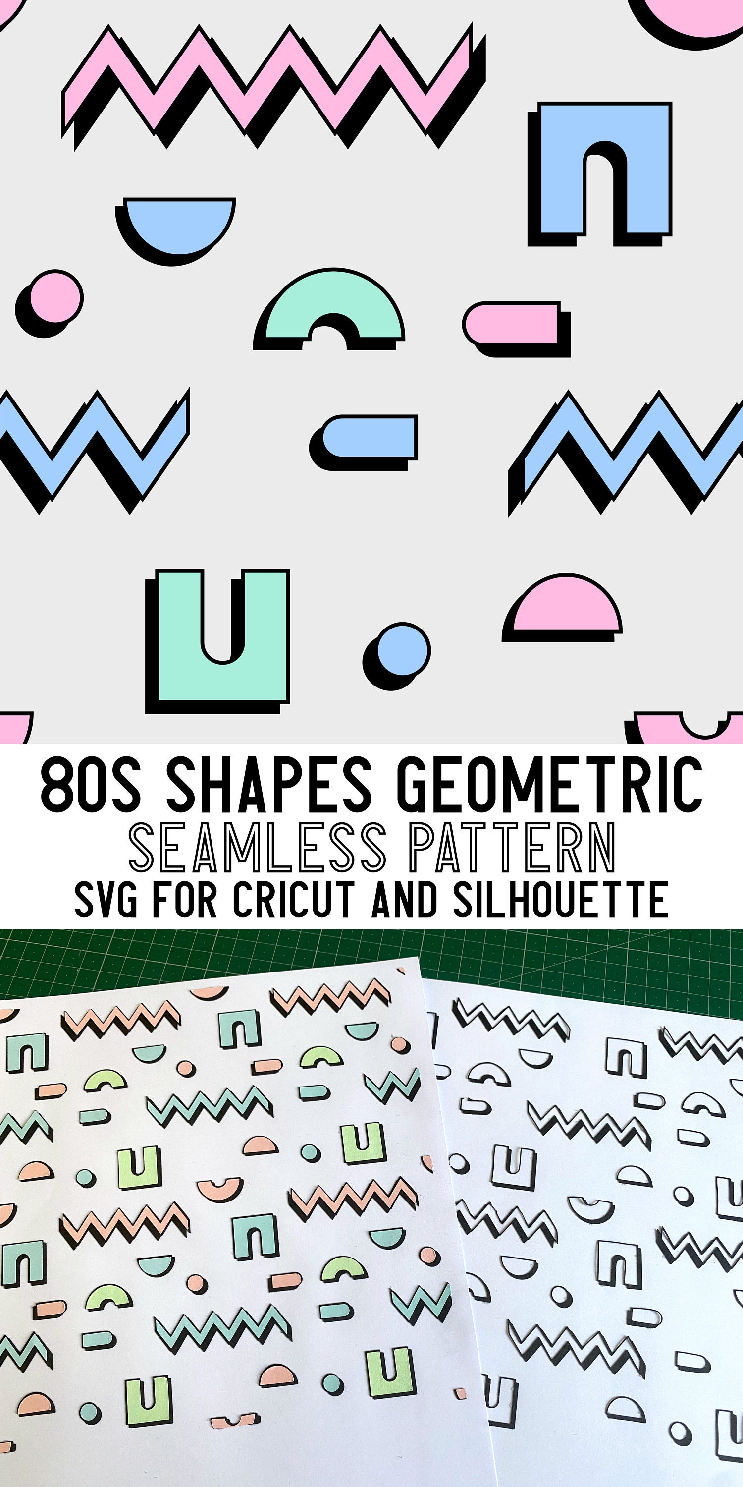 80s Shapes Geometric SVG, Seamless Pattern for Cricut and Silhouette ...