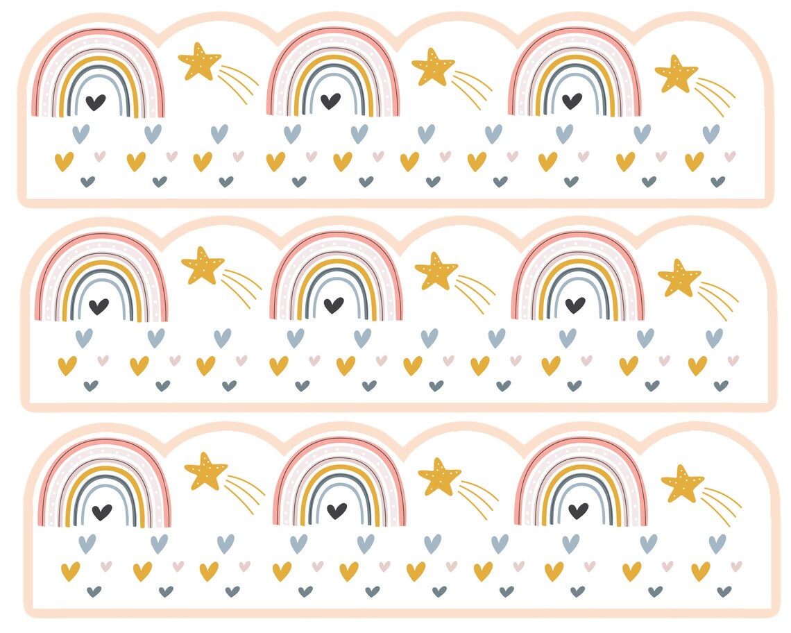 Rainbow Themed Bulletin Board Border Set. Rainbow Border Set. Muted ...
