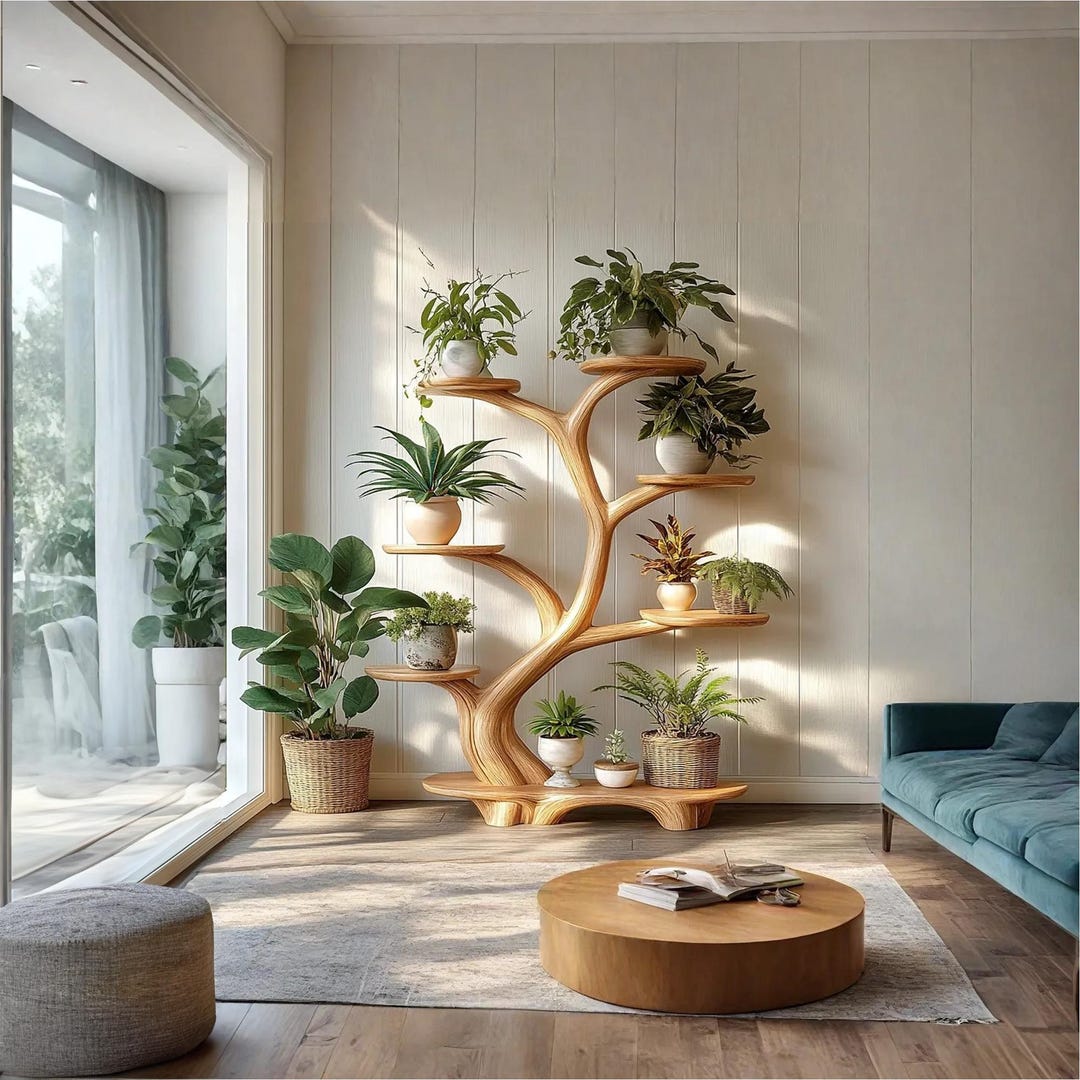 Handcrafted Wooden Tree Shelf Natural Wall Art Display Rustic Wooden ...