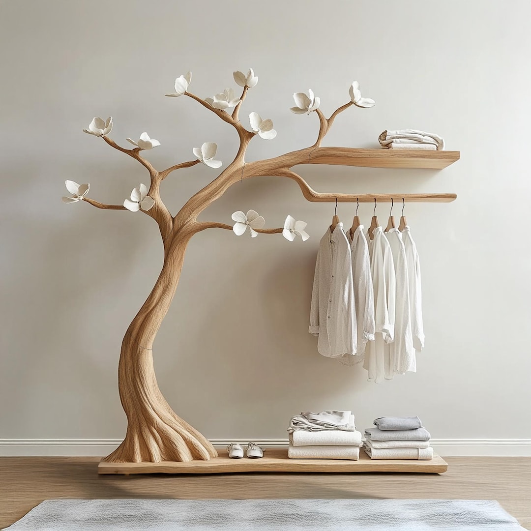 Rustic Tree Branch Rack Wall Mounted Floating Shelf Tree Hanger Clothes ...