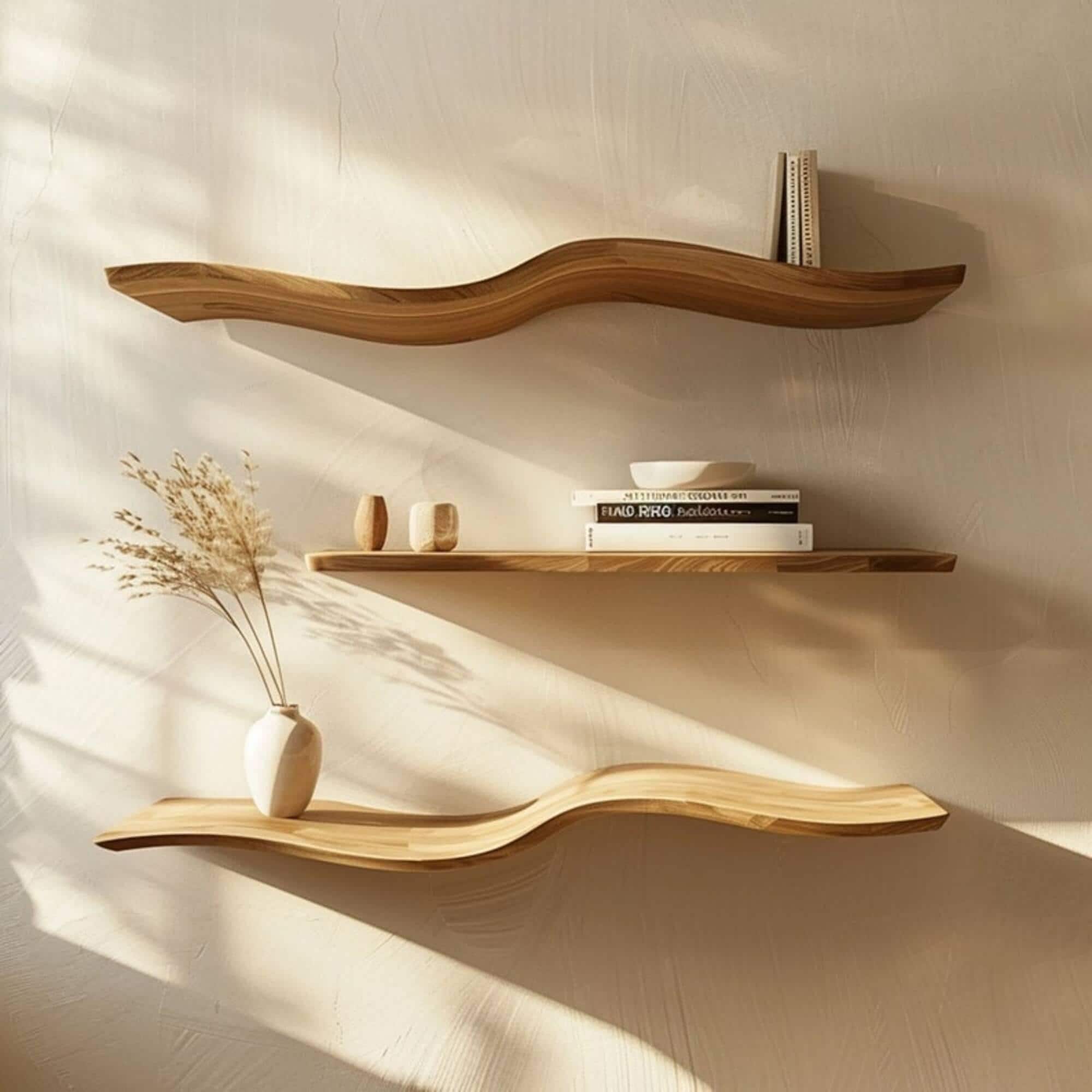 Wavy Shelf Live Edge Floating Shelves Solid Wood Wall Mount Bookshelf ...