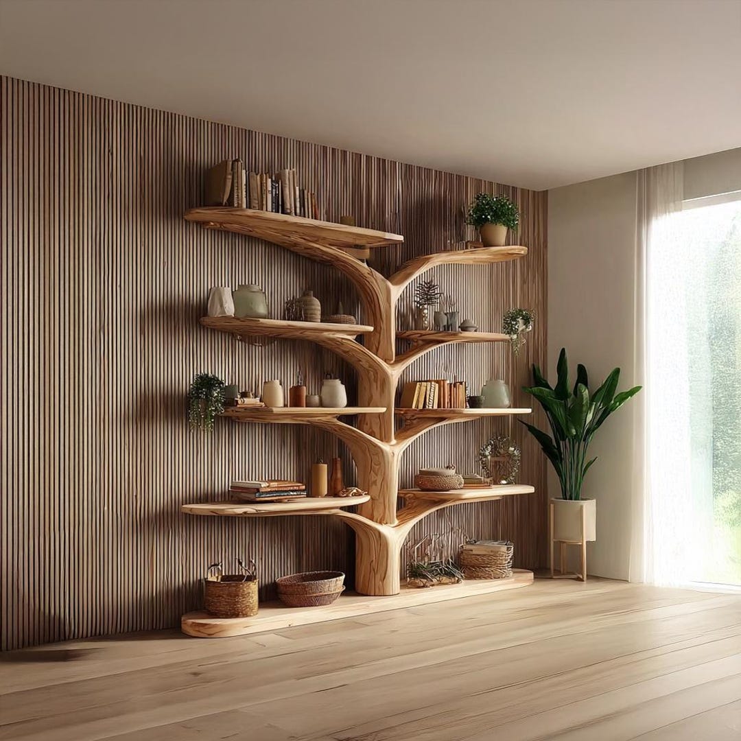 Handmade Tree Bookshelf Solid Wood Live Edge Multi-level Montessori ...