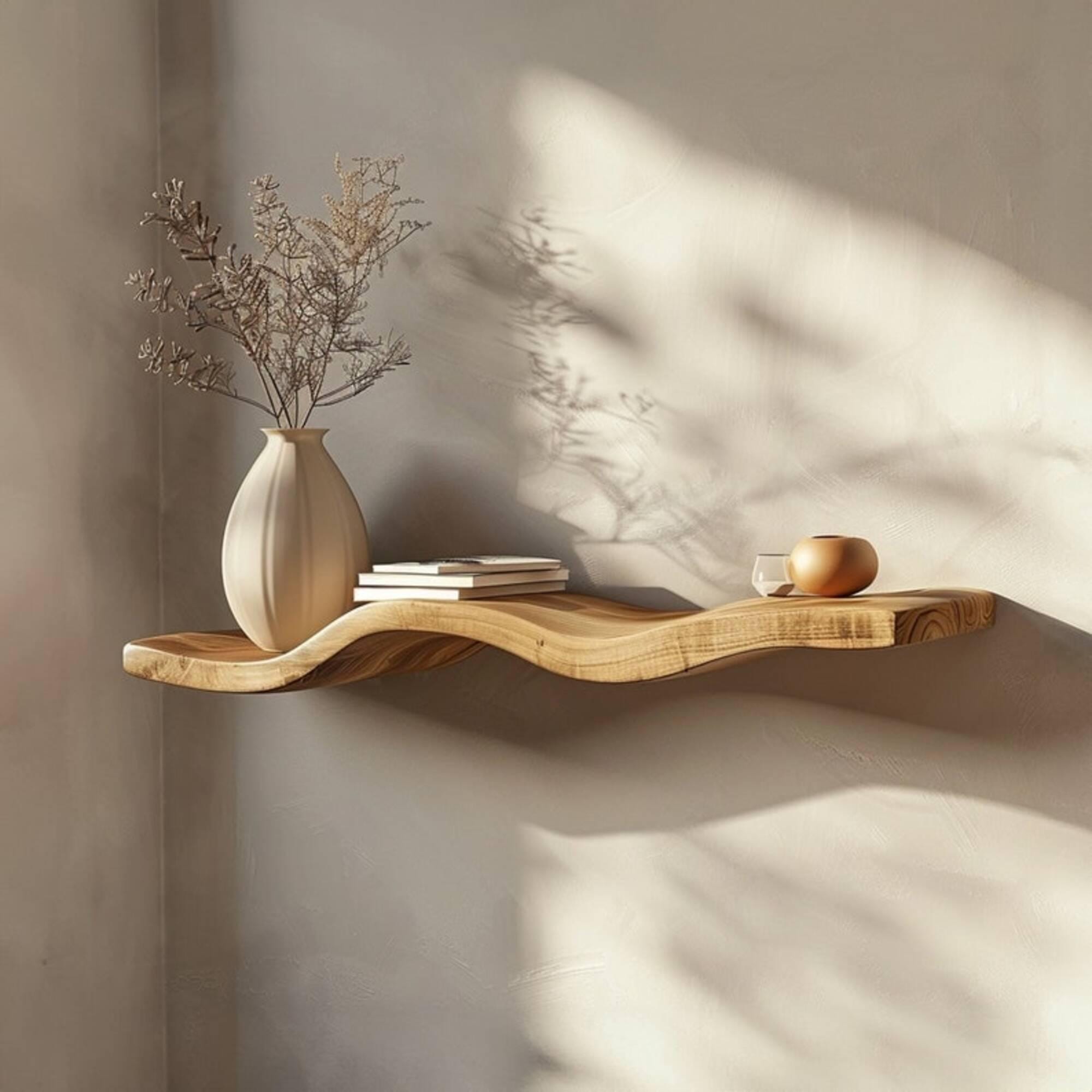 Wavy Shelf Live Edge Floating Shelves Solid Wood Wall Mount Bookshelf ...