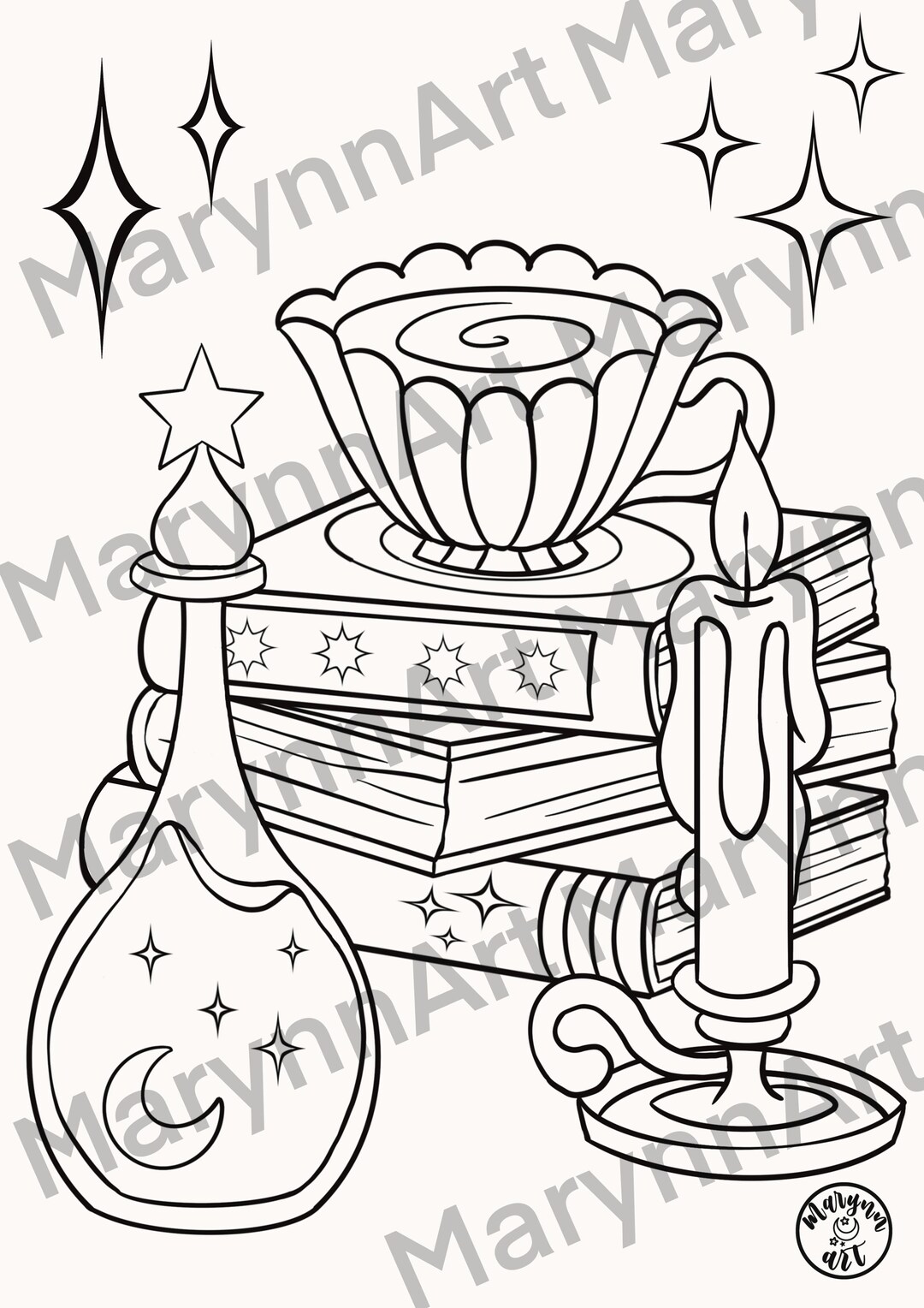 Fantasy Witchy Magic Coloring Page Digital Product File - Etsy