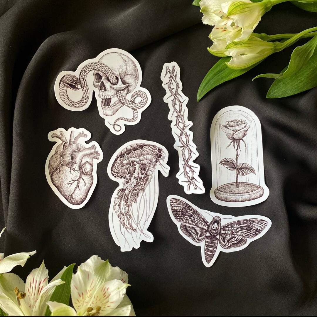 Gothic Sticker Pack 2 Black and White Vinyl Glossy Stickers - Etsy