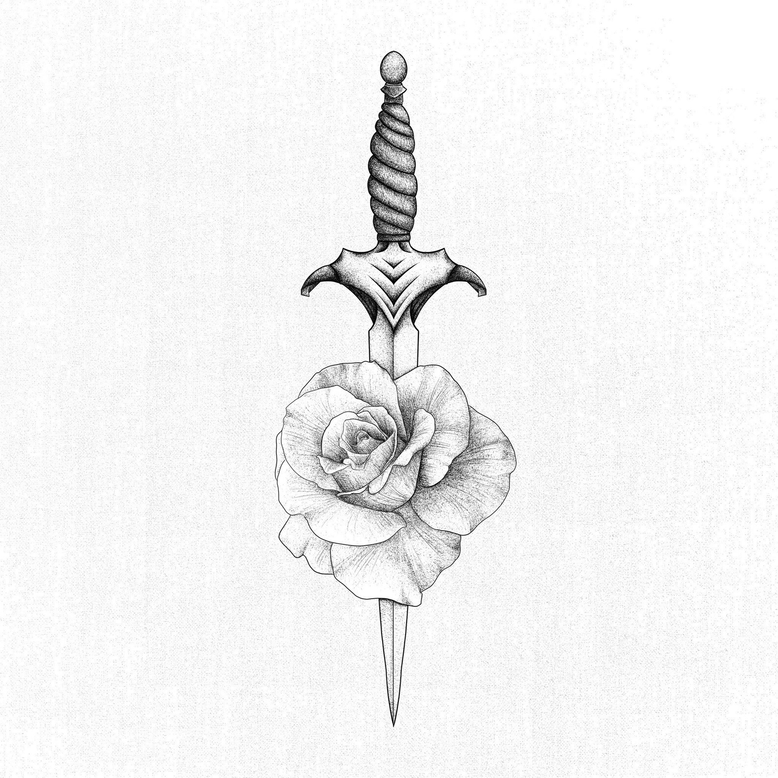 Tattoo dagger rose black kraft paper art print gothic | Etsy