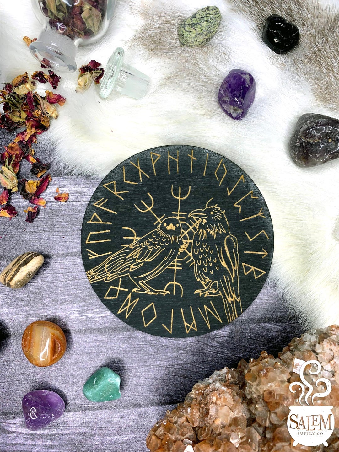Elder Futhark Runes, Raven Pendulum Board, Dowsing Chart, Witchcraft ...
