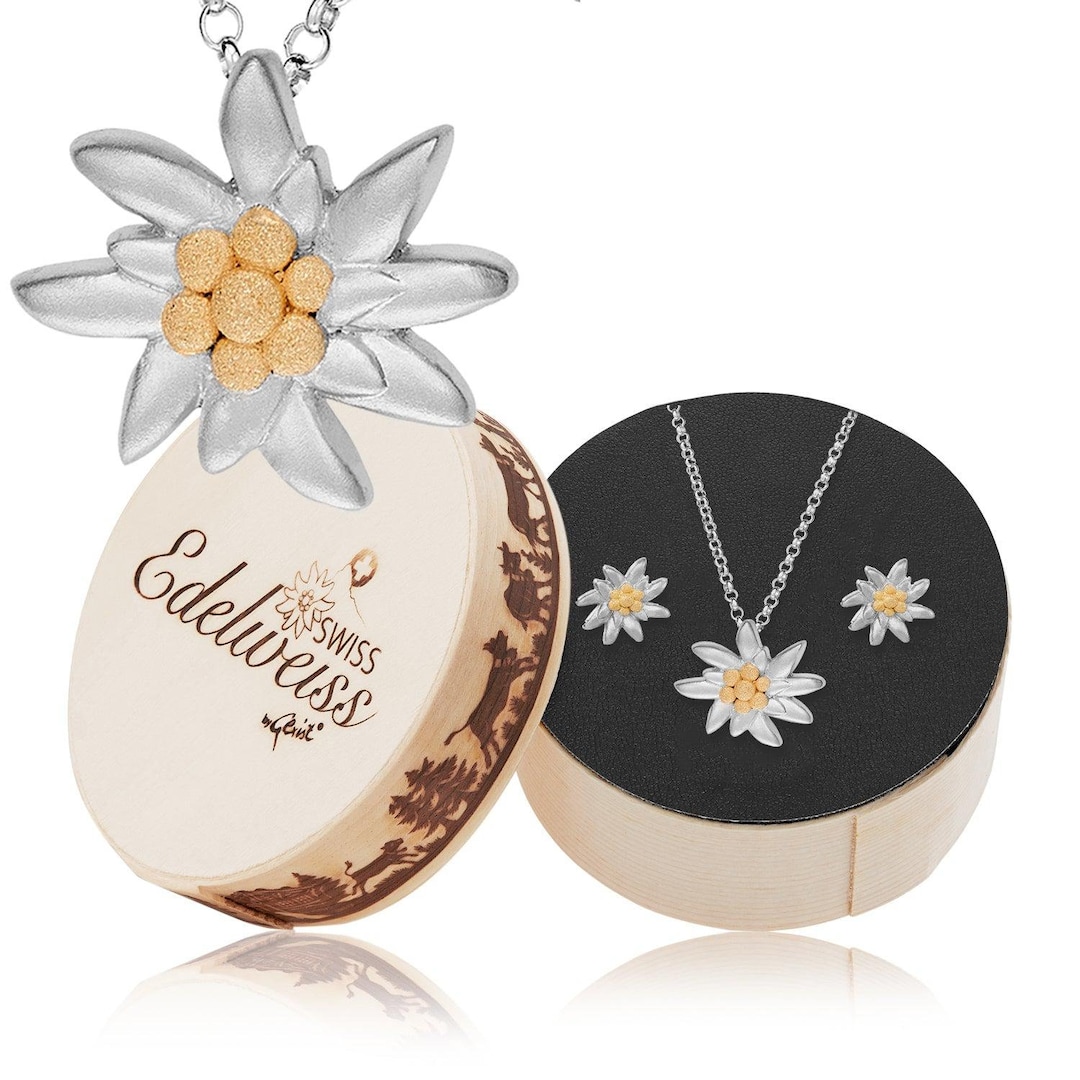 Set of Edelweiss Necklace and Earrings in Bicolore Satin Silver ...
