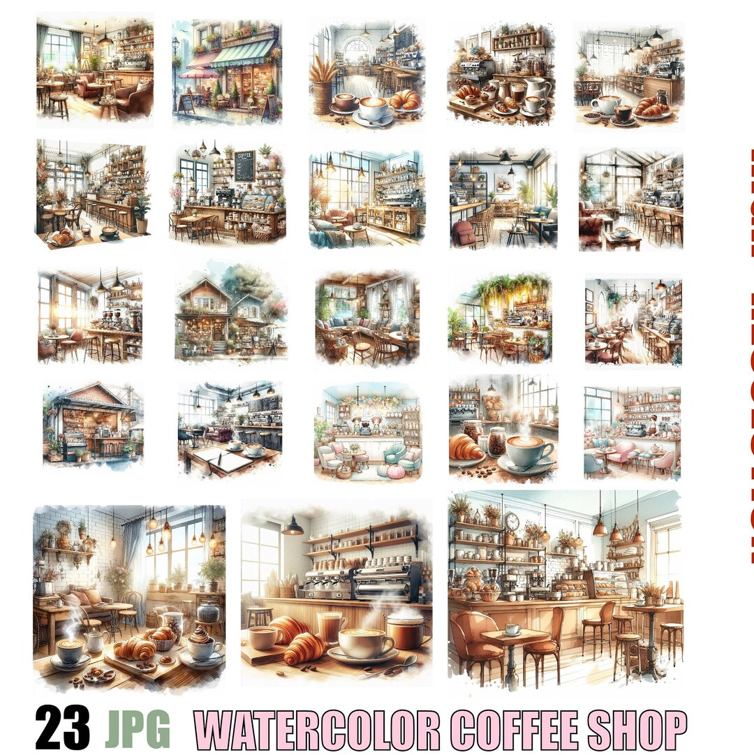 Watercolor Coffee Shop Clipart Bundle, Coffee Clipart, Coffee JPG ...