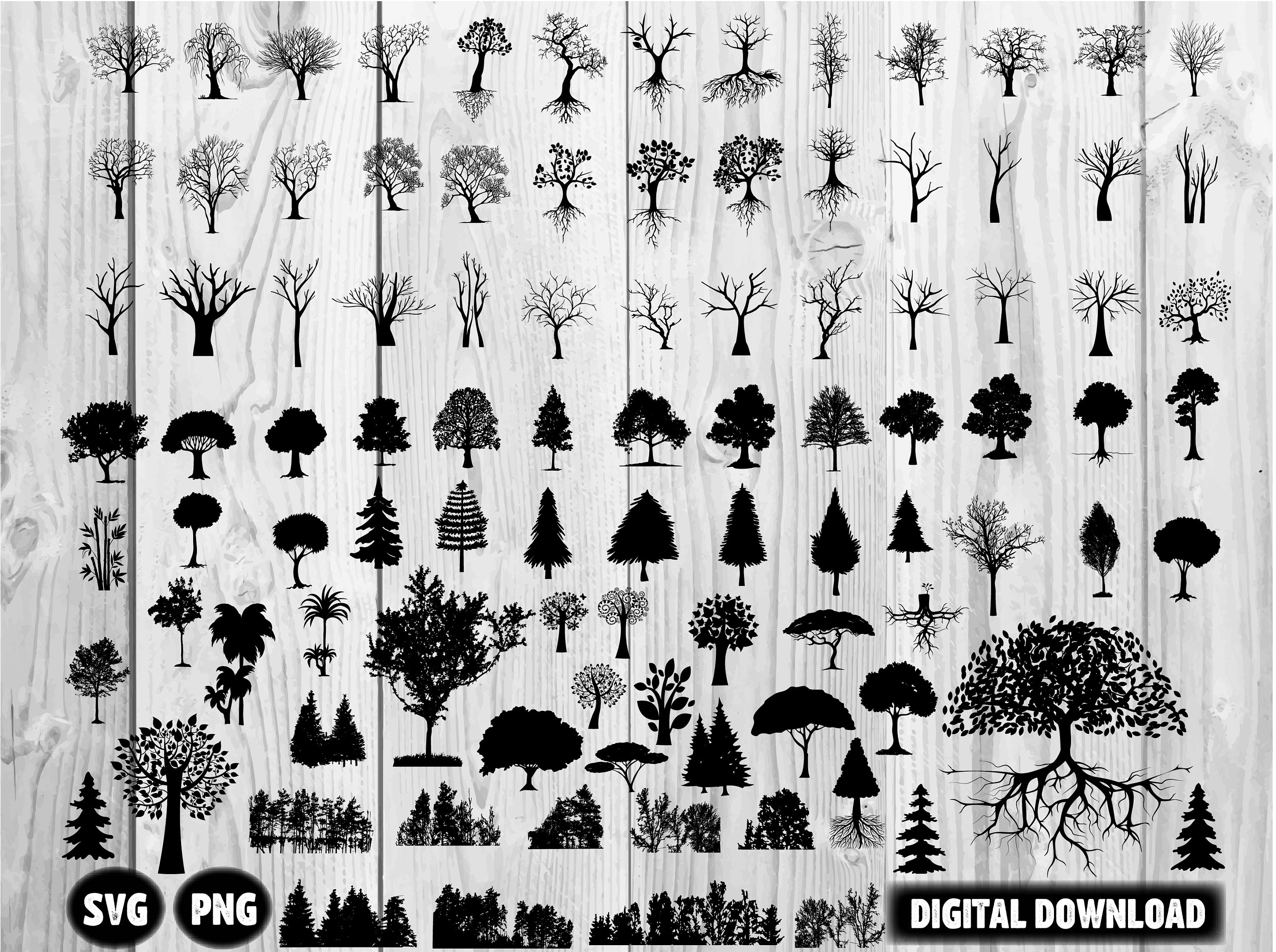 Tree Svg Trees Svg Oak Tree Svg Tree Silhouette Forest - Etsy UK