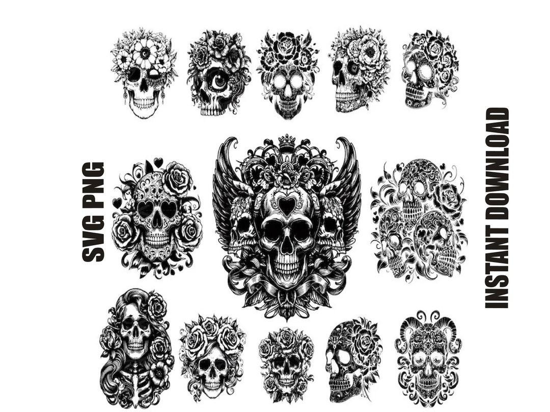 Floral Skull Svg, Skulls Svg Bundle, Halloween Gothic Skull Svg ...
