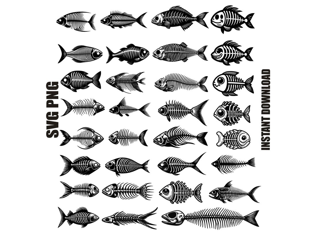 Fish Bones Svg, Fish Skeleton Svg, Bones Fish Clipart, Fish Bones ...