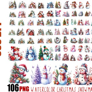 Whimsical Watercolor Christmas Snowman Clipart Bundle | Festive Clip ...