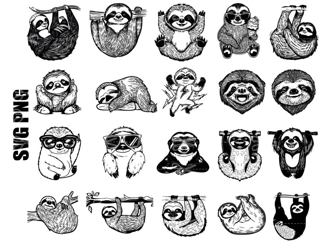 Sloth Svg, Sloth Png, Sloth Clipart, Sloth Svg Bundle, Sleeping Sloth ...