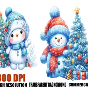 Whimsical Watercolor Christmas Snowman Clipart Bundle | Festive Clip ...