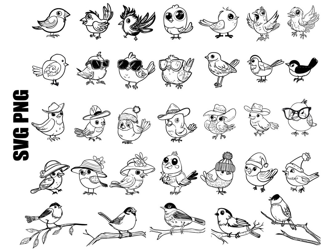 Cartoon Birds SVG Bird on A Tree Branch Svg Bird Clipart - Etsy