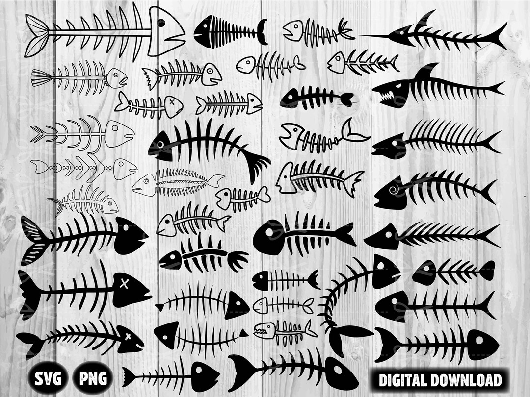 Fish Bones Svg, Fish Skeleton Svg, Bones Fish Clipart, Fish Bones ...