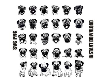 PUG SVG, PUG Clipart, Pug Svg Files for Cricut, Pug Silhouette Svg, Dog ...