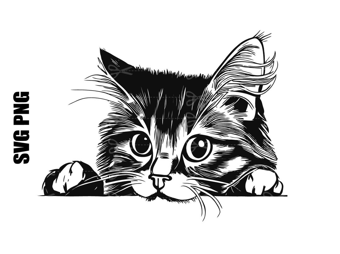 Curious Cat Peeking SVG - Playful Feline Cut File for Crafters, Cute ...